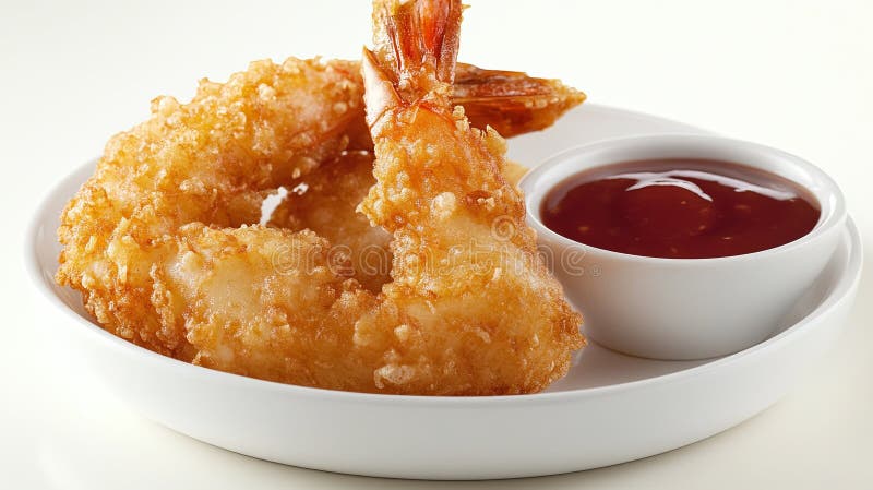 A Single Piece of Tempura Shrimp Served with a Small Dipping Sauce ...