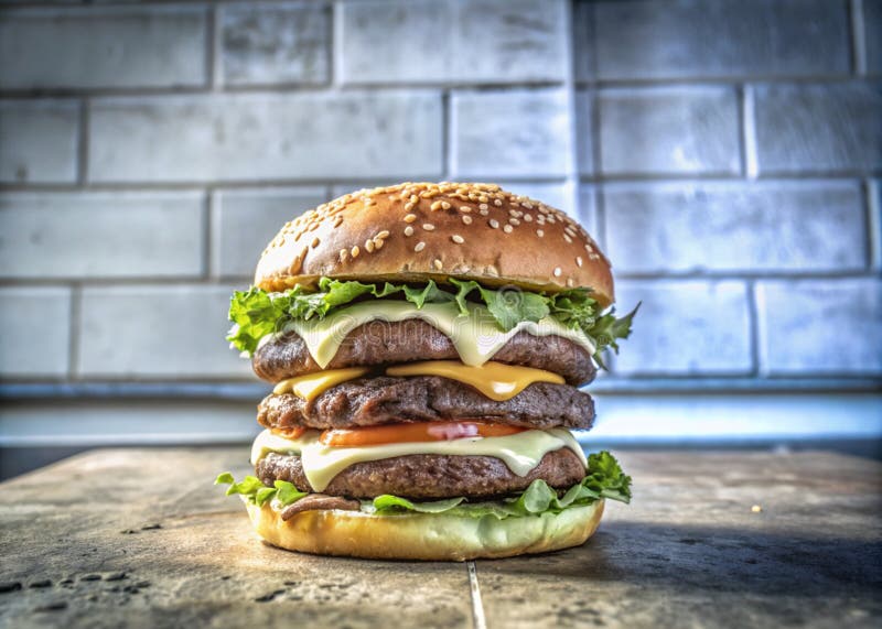 Single Piece Three Layer Burger Hamburger Cheeseburger with Meyoneze in ...