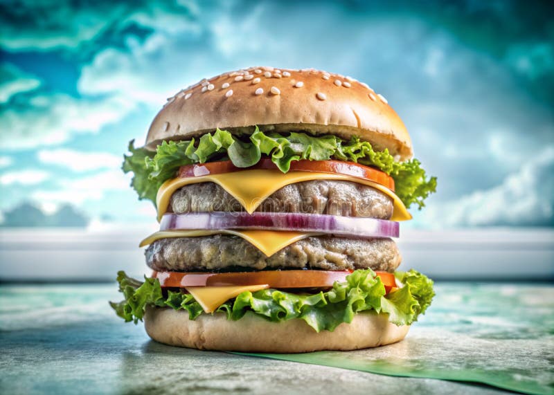 Single Piece Three Layer Burger Hamburger Cheeseburger with Meyoneze in ...