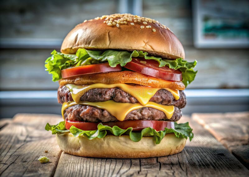 Single Piece Three Layer Burger Hamburger Cheeseburger with Meyoneze in ...