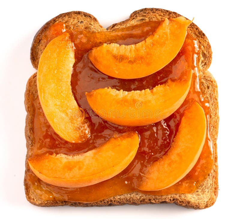Single Piece of Wheat Bread Toasted with Apricot Jam Isolated on a ...