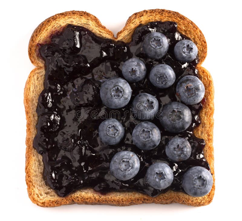 Single Piece of Wheat Bread Toasted with Blueberry Jam Isolated on a ...