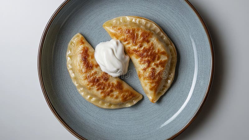 A Single Pierogi Served with a Dollop of Sour Cream Stock Image - Image ...