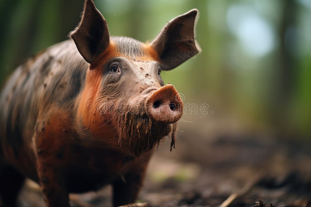 Single Pig with Muddy Snout Stock Image - Image of outdoors, generated ...