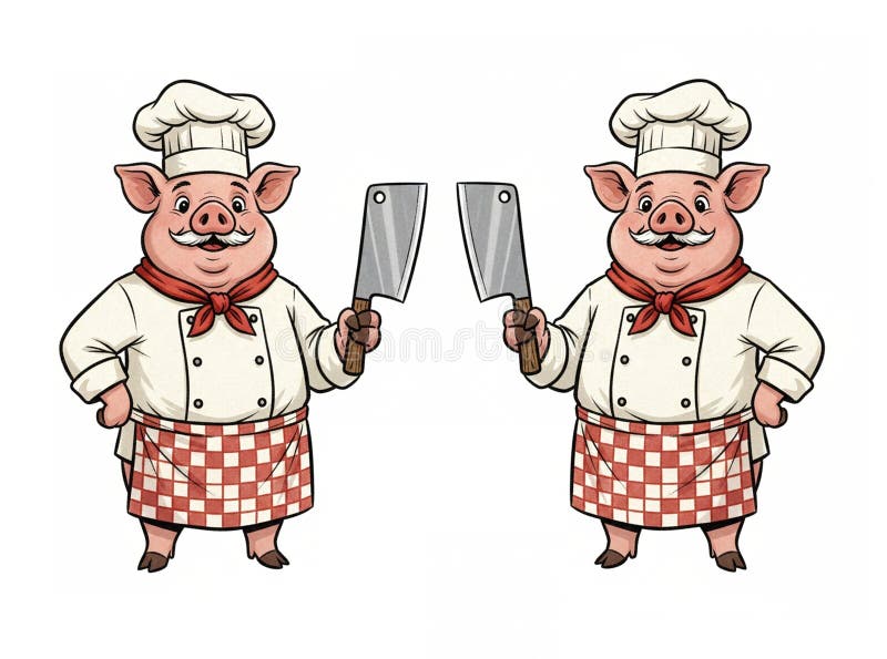 A Single Pig Wearing a Kitchen Chef Outfit Holding a Meat Cleaver ...
