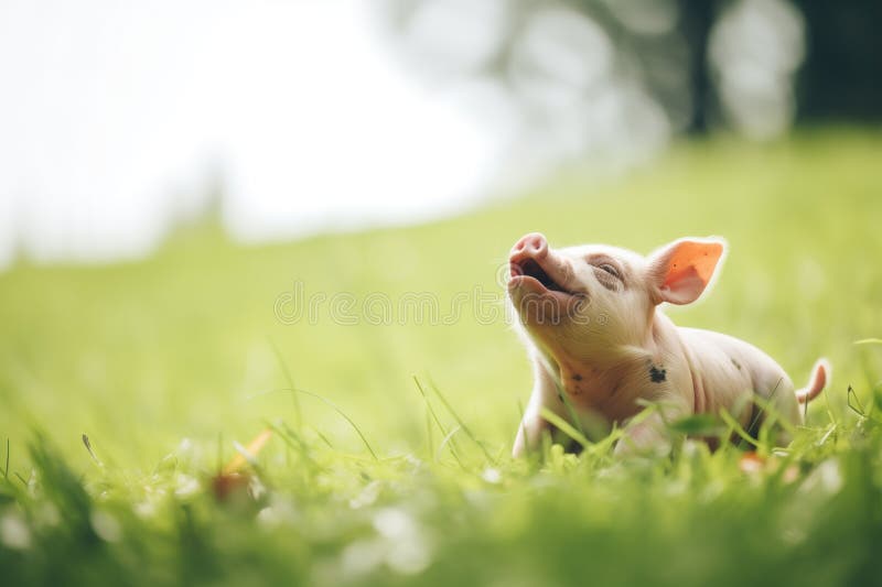 Single Piglet Yawning on Grass Stock Photo - Image of mammal, farm ...