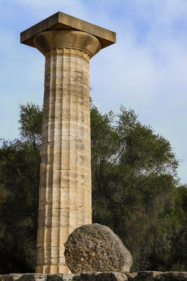 Fallen Pillars In Ruins Of Olympia Greece With Ancient Paving Stones In ...