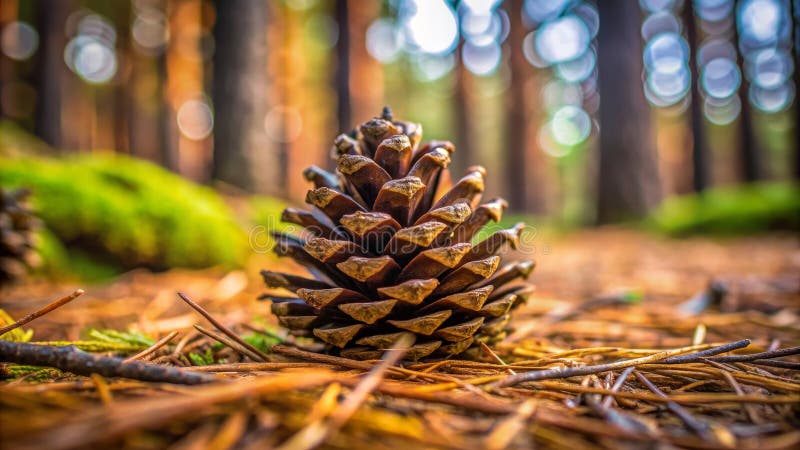 A Single Pine Cone in a Forest with Bokeh Background, Pine Cone, Forest Floor, Autumn, Nature ...