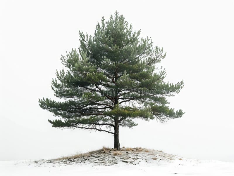 A Single Pine Tree on a Snowy Hill Stock Photo - Image of nature, white ...