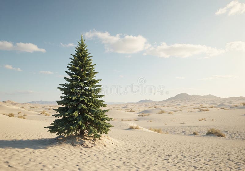Lonely Pine Tree Standing in the Vast Desert Landscape Stock Photo ...