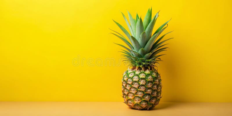 Single Pineapple on Yellow Background, Single Object ,Yellow Background ...