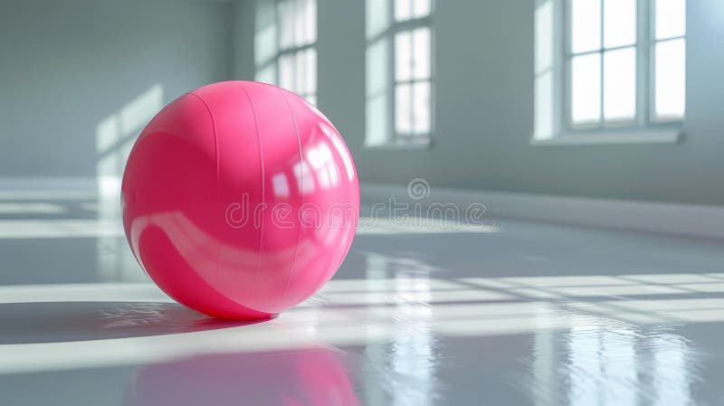 Single Pink Ball in an Empty, Sunlit Room with Large Windows. Stock ...