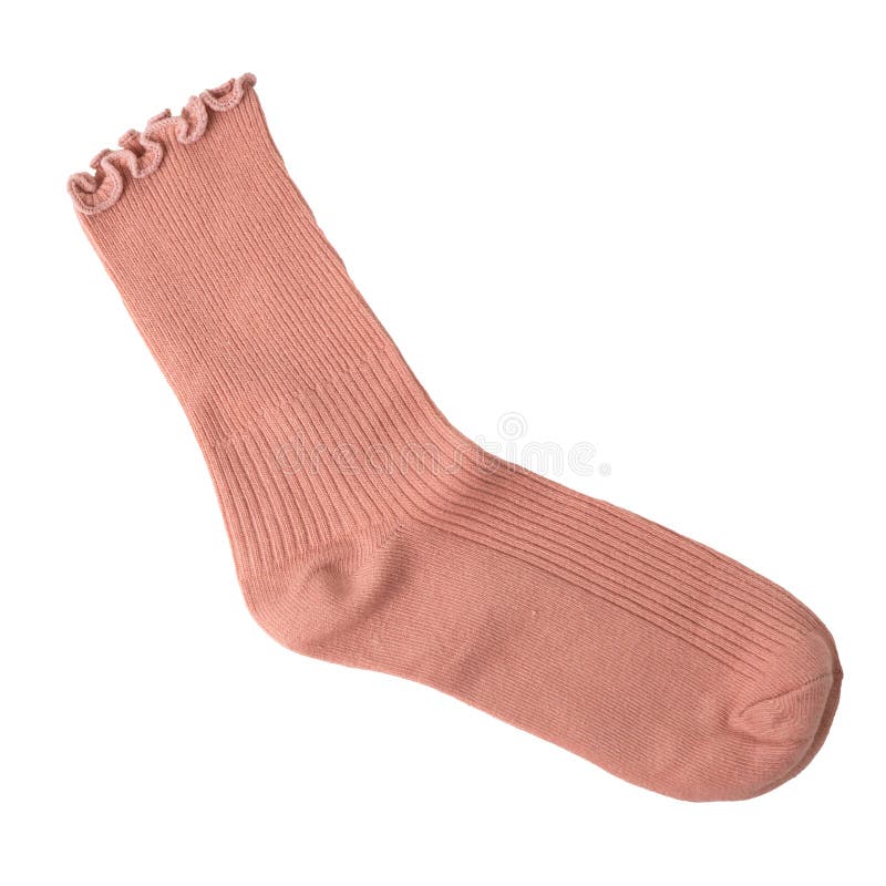 Single Pink Casual Sock with Ribbed Texture and Ruffle Trim Stock Photo ...