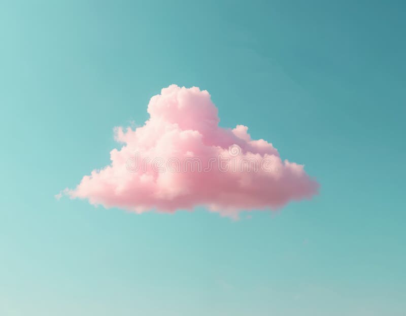 Single Pink Cloud in Middle of Clear Blue Sky. Minimal Nature Theme ...