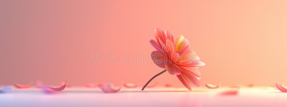 Single Pink Daisy with Petals Falling on a Soft Pink Background in ...