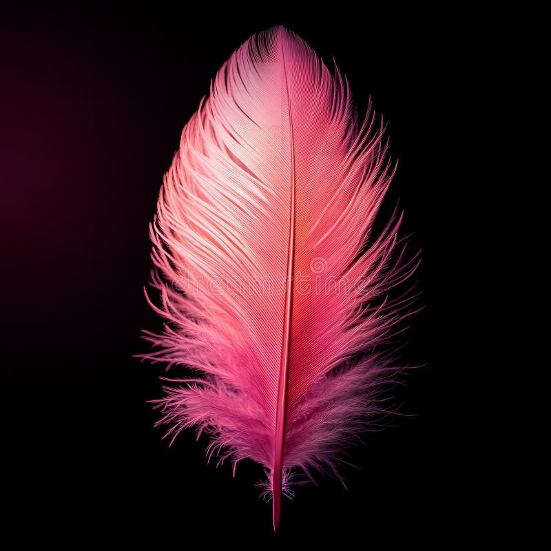 Single Pink Feather Isolated on Black Background Soft Gentle Texture ...