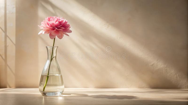 A Single Pink Flower in a Clear Glass Vase, Bathed in Sunlight ...