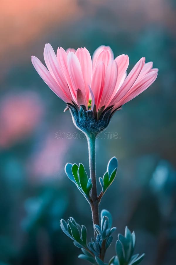 A Single Pink Flower with Green Leaves in the Background. Generative AI ...