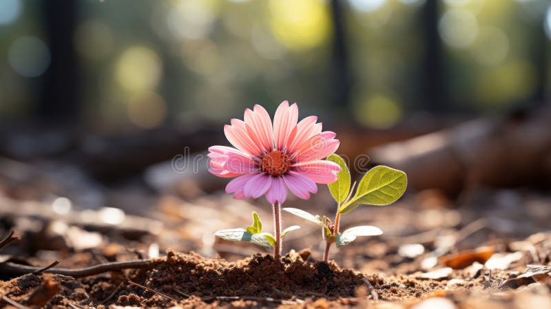 A Single Pink Flower is Growing Out of the Ground Stock Illustration ...
