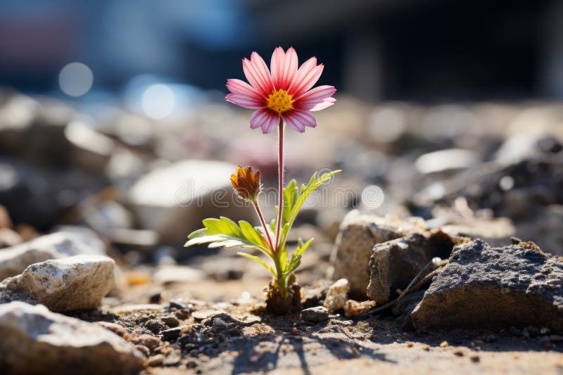 A Single Pink Flower is Growing Out of the Ground Stock Illustration ...