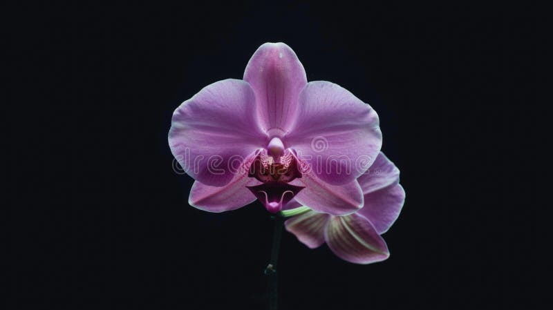 A Single Pink Flower Sits Against a Dark Black Backdrop Stock ...