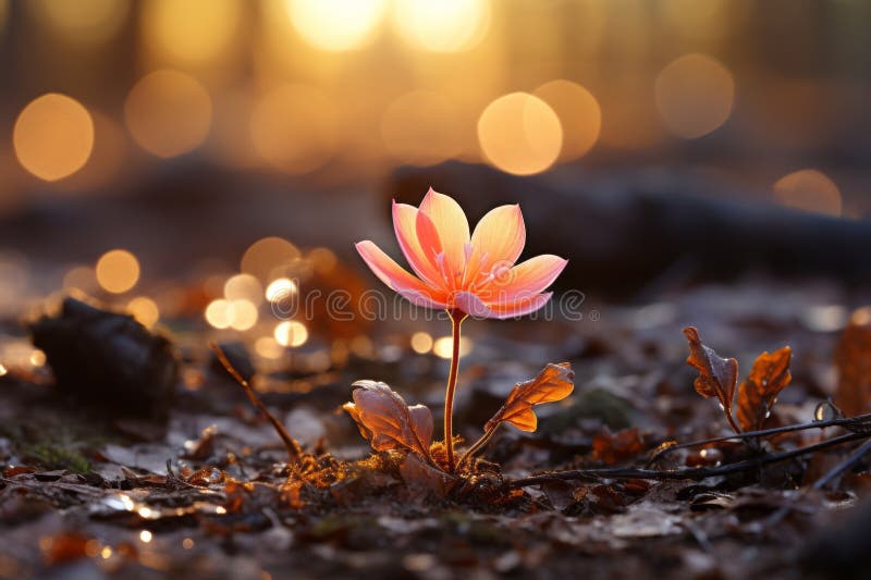 A Single Pink Flower is Standing in the Middle of the Forest Stock ...