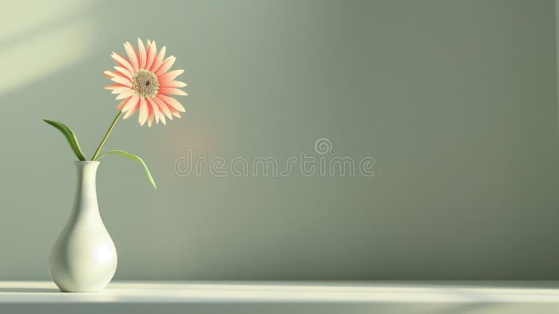 Single Pink Flower in White Vase on Plain Background, Minimalist Decor ...