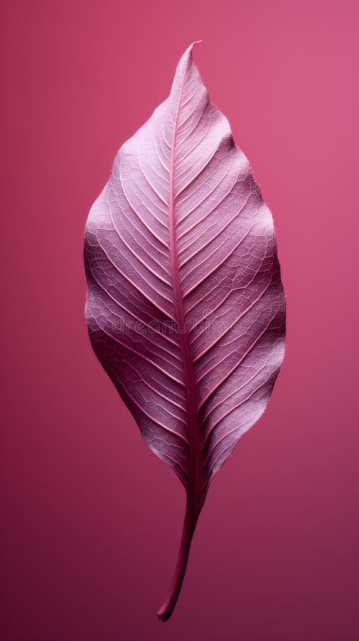 Single Pink Leaf Isolated on Pink Background. Vertical Orientation ...