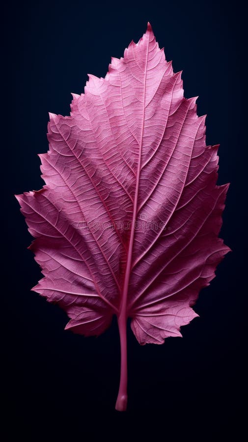 Single Pink Leaf Isolated on Dark Background. Vertical Orientation ...