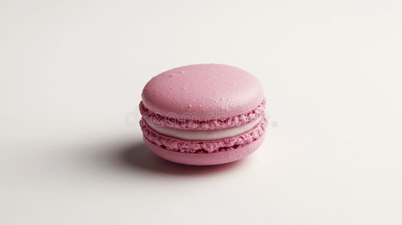 Single Pink Macaron on a Plain White Backdrop with Soft Diffused Studio ...