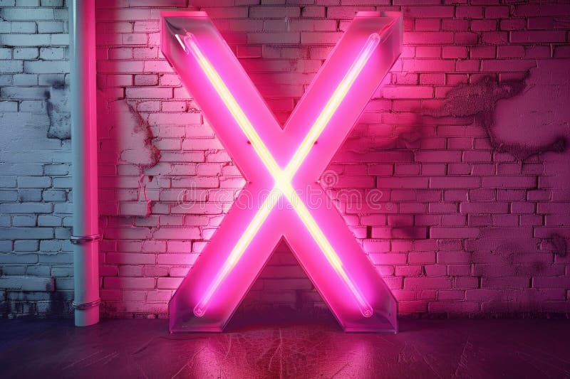A Single Pink Neon Letter X on a Worn Brick Wall Stock Image - Image of ...