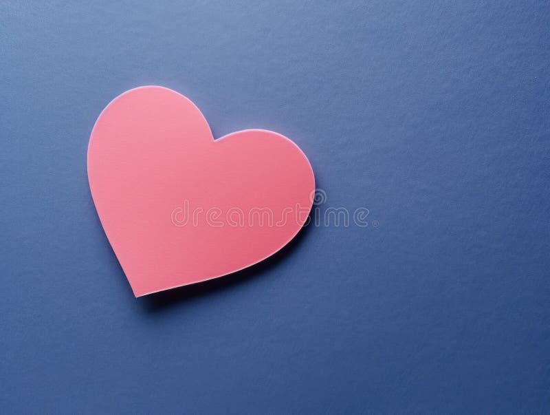 A Single Pink Paper Heart on a Deep Navy Blue Matte Background. Stock ...