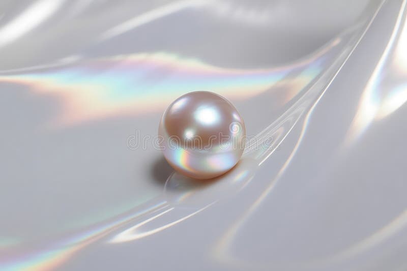 Single Pink Pearl on a Wavy White Silk Surface Stock Illustration ...