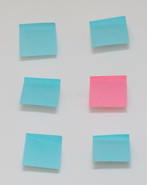 Single Pink Post it Note in Sea of Blue Post Notes Stock Image - Image ...