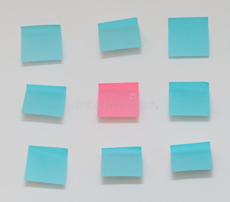 Single Pink Post it Note in Sea of Blue Post it Notes Stock Image ...