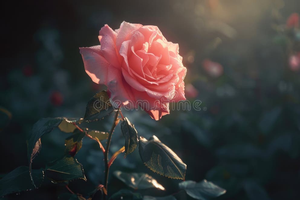 A Single Pink Rose Basking in Sunlight Stock Photo - Image of solo ...