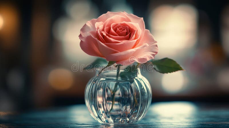 A Single Pink Rose in a Glass Vase Stock Illustration - Illustration of ...