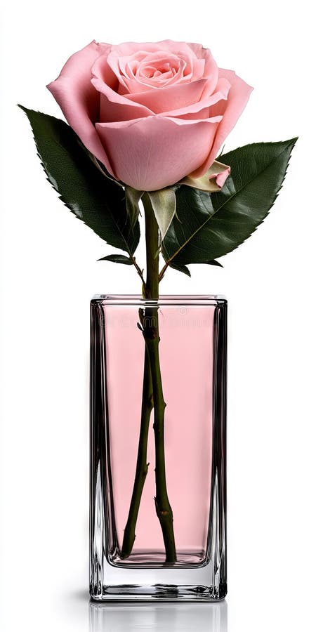 A Single Pink Rose in a Glass Vase on a White Background Stock Photo ...