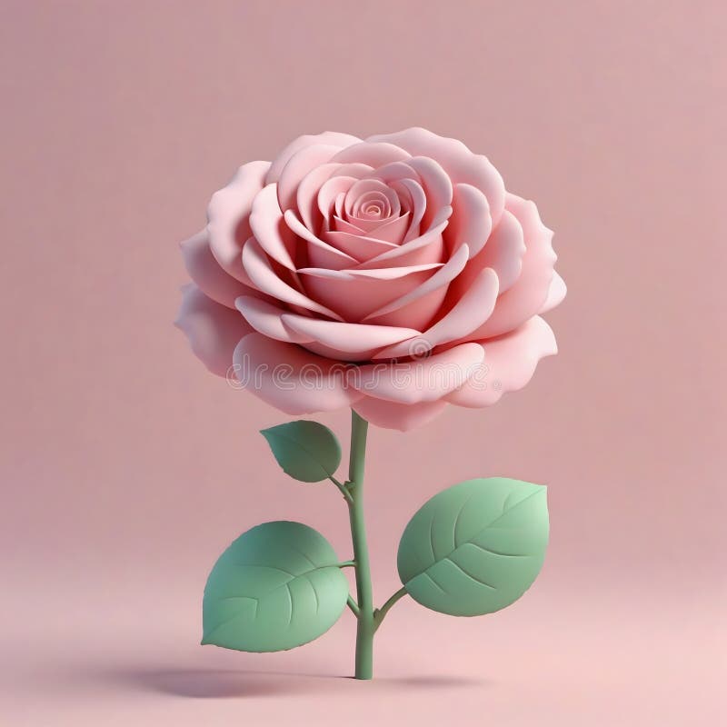 A Single Pink Rose with Green Leaves. Stock Illustration - Illustration ...