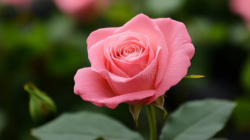 A Single Pink Rose with Green Leaves in the Background Stock Image ...