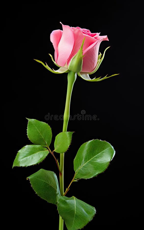 Single Pink Rose Isolated on a Black Background, Beautiful Pink Rose ...