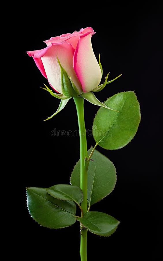 Single Pink Rose Isolated on a Black Background, Beautiful Pink Rose ...