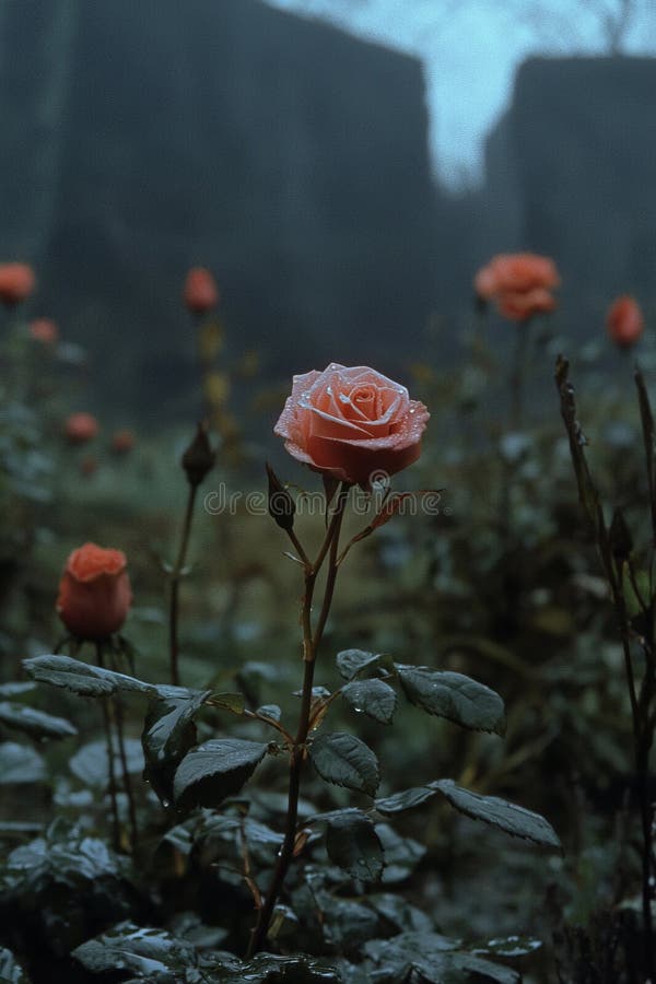 A Single Pink Rose in the Middle of a Field of Roses Stock Image ...