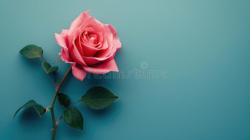 A Single Pink Rose Sits Alone on a Blue Background, Perfect for Use in ...