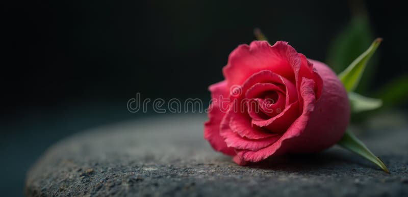 A Single Pink Rose Sitting on Top of a Rock Stock Image - Image of ...