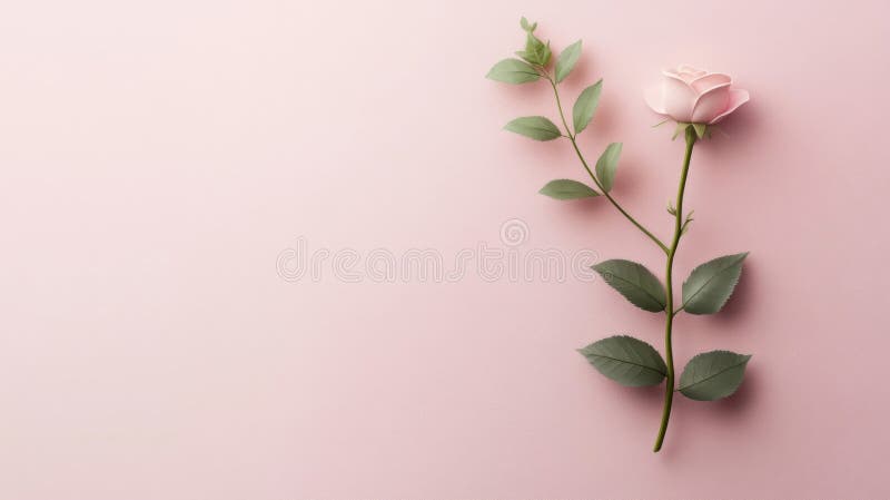 Single Pink Rose Stem on Pink Background Stock Illustration ...