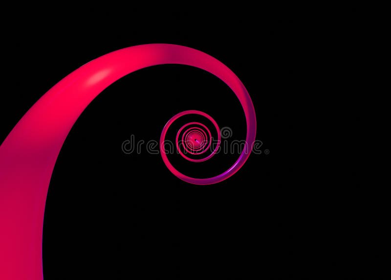 Single Pink Spiral on Black Background, 3D Render Stock Illustration ...