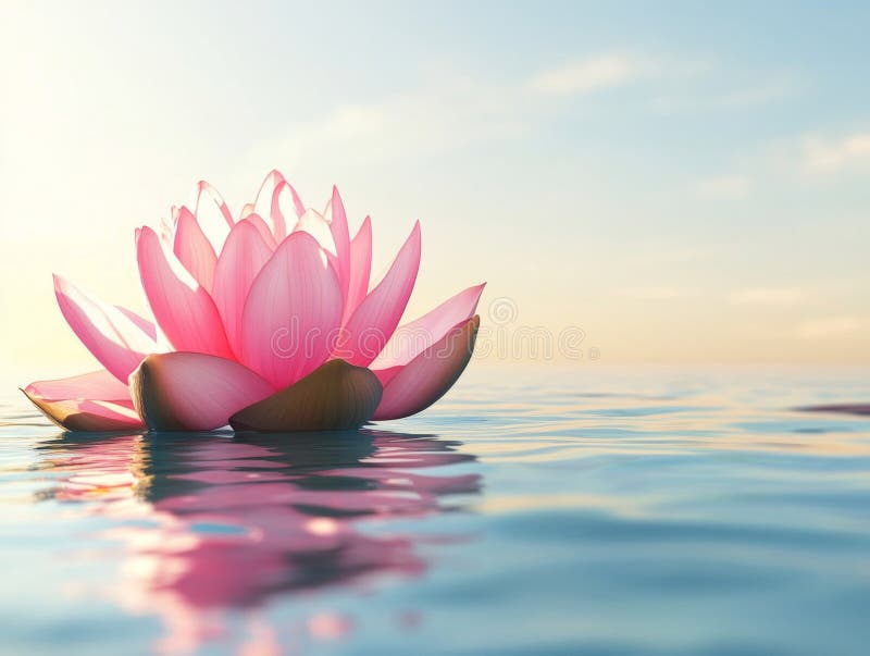 A Single Pink Water Lily Floating on Calm Water Stock Illustration - Illustration of natural ...