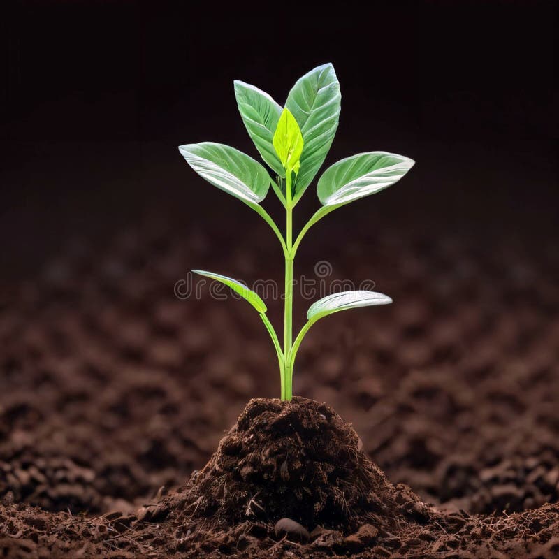 A Single Plant Growing in a Soil Stock Illustration - Illustration of ...