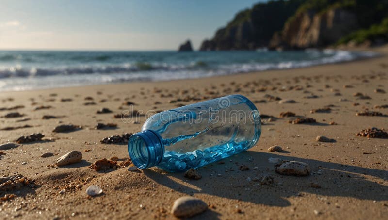 A Single Plastic Bottle Washed Up on a Pristine Beach, Symbolizing ...
